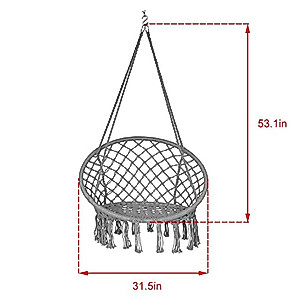 Lazy Daze Hammocks Hanging Chair Macrame Chair with Hardware Kits, Handwoven Cotton Rope Hammock Chair for Bedroom Indoor Outdoor Patio Yard Deck Garden, 300 Pounds Capacity, Gray