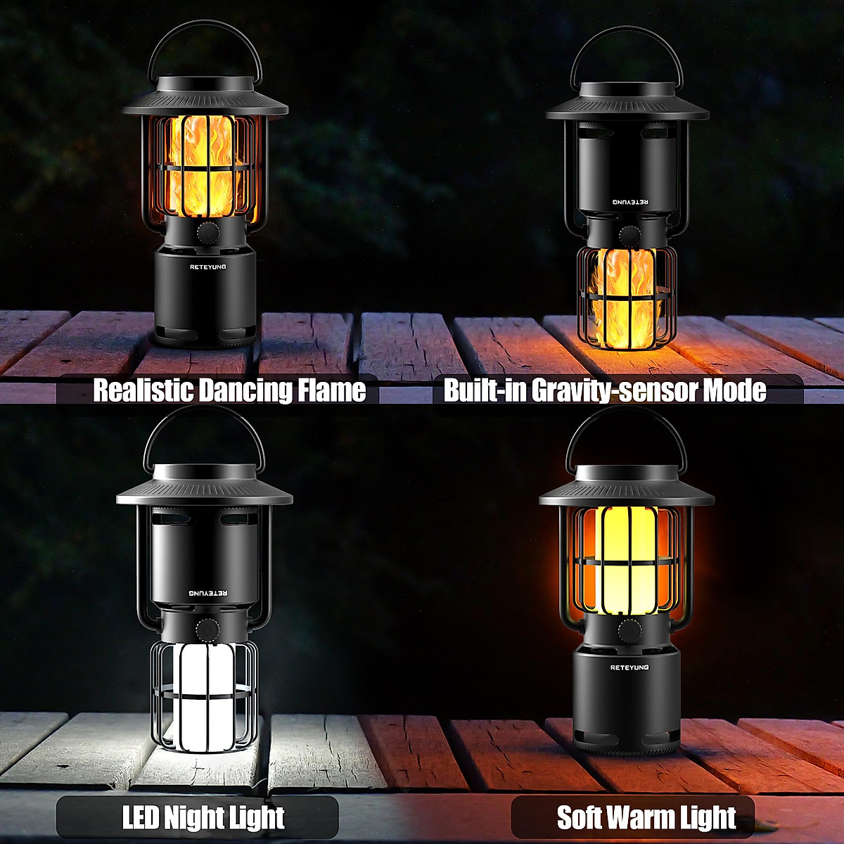 Outdoor Bluetooth Speakers, LED Flame Light Speaker for Men Women Fathers,Wireless Portable Speaker with Wall Mount/Hook,IP65 Waterproof Speaker for Patio/Yard/Party/Camping Black