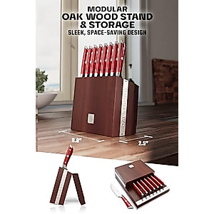 DALSTRONG Steak Knife Set - 8 Piece - 5 inch Straight Edge Blade - Gladiator Series Elite - Forged High-Carbon German Steel Dinner Kitchen Knife - Red ABS Handle - Folding Block Set - NSF Certified