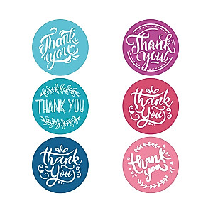 Thank You Sticker Labels 2000 Pcs(4 Rolls, 500 Pcs/Roll, 6 Designs) for Packaging Small Business, Envelope Seal (1 Inch)
