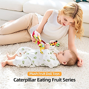 Jollybaby Plush Stuffed Fruit Baby Rattle Toy for Stroller Car Seat Crib, Montessori Sensory Plush Avocado Toy with Rattle and Mirro Toy for Baby 0-6-12 Months, Infant Baby Boy & Girl Shower Gift