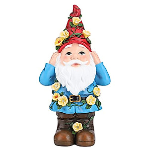 Ovewios Garden Gnome Statue, Large Funny Garden Sculptures & Statues Flowers Decorations with Solar LED Light Resin Outdoor Statues for Outdoor Patio Lawn Porch Yard Ornaments