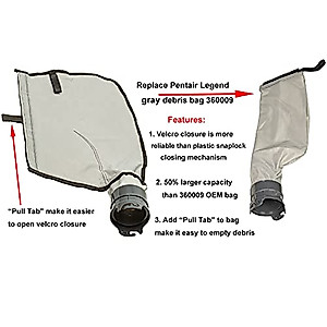 ATIE Pool Cleaner Gray Fine Mesh Bag with Hook and Loop Fastener Enclosure for Pentair Kreepy Krauly Legend, Platinum Pool Cleaner Debris Bags 360009/EU16G with Snaplock - Gray