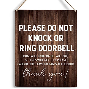 No Soliciting Sign for House Please Do Not Knock Or Ring Doorbell Ring Doorbell Wooden Hanging Sign No Soliciting Signs for Home No Soliciting Yard Sign for Door 10x8 Inches