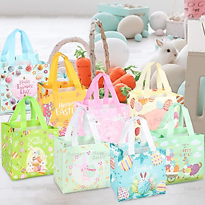8PCS Happy Easter Egg Hunt Bags Easter Bunny Carrot Chick Egg Gift Bags with Handles, Easter Treat Bags, Multifunctional Non-Woven Easter Bags for Gifts Wrapping, Egg Hunt, Easter Party Supplies , 8.3×7.9×5.9inch