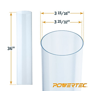 POWERTEC 70272-P4 Clear PVC Pipe 4" x 36" Long, 4PK, Rigid Plastic Tubing for Dust Collection Hose & Fittings