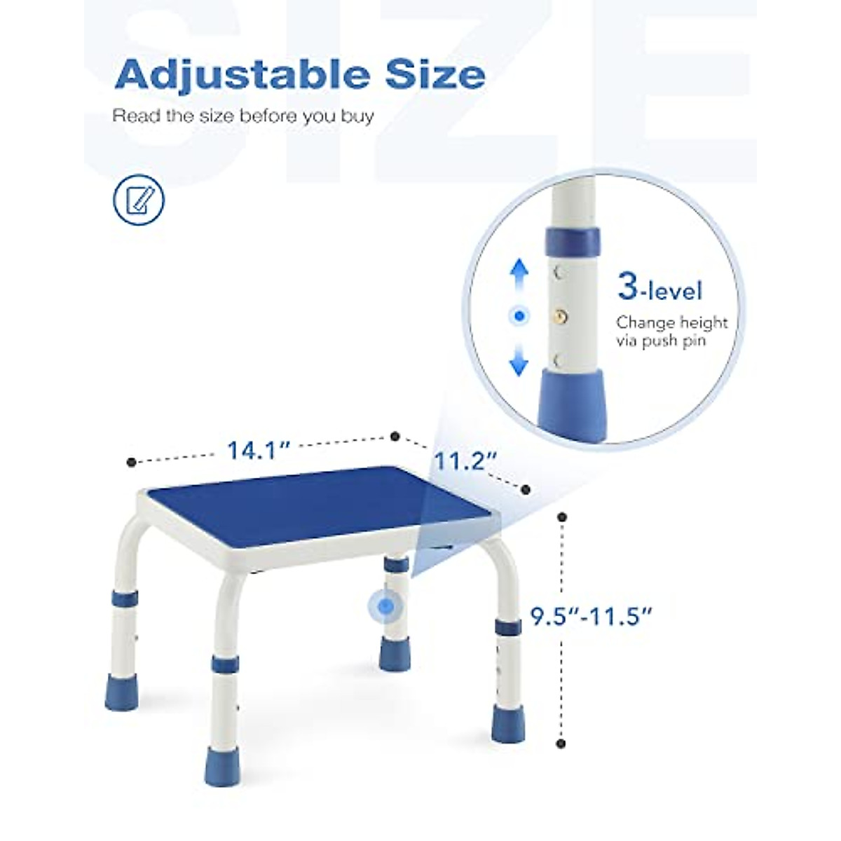 GreenChief Metal Step Stool for Adults Elderly, Bedside Stool Small Foot Stool Kitchen Step Stool Bathroom Stepping Stool, Adjustable Height & Heavy Duty & Non-Slip & Sturdy Standing Assist (400 LB)