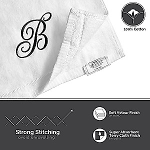 Personalized Initial Fingertip Towels - 2 Pack 11x18 - Black Embroidery On White Towel, Modern Monogrammed Towels, Great Personalized Initial Gift for Women, Teachers, Friends, Bridesmaids Initial M