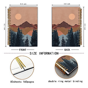 Lacosu Abstract Boho Sun Mountain Spiral Notebook,Laminated Hard Cover,College Ruled 5.5×8.3 Inches，Office College Supply,Journal Notebooks for Journaling Writing Work Office College,Boho Gifts