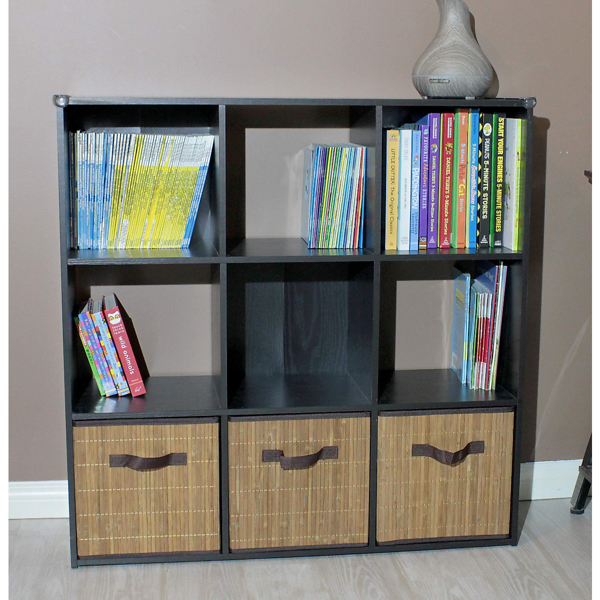 Seta Direct, Brown Natural Bamboo Collapsible Cube Storage Bins Shelf Organizer [3 Pack]