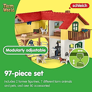 Schleich Farm World — Large Farm House, 97-Piece Toy Farm House with 3 Rooms, Farmer Figurines and Multiple Animal Toys with Accessories, Farm Toys for Boys and Girls Ages 3+