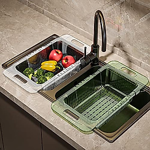 Creahappy 14inch Extendable Over the Sink Colander Strainer Basket Adjustable Strainer Sink Washing Basket Collapsible Colander Fruit Vegetable Strainer Drainer Basket for Kitchen Sink