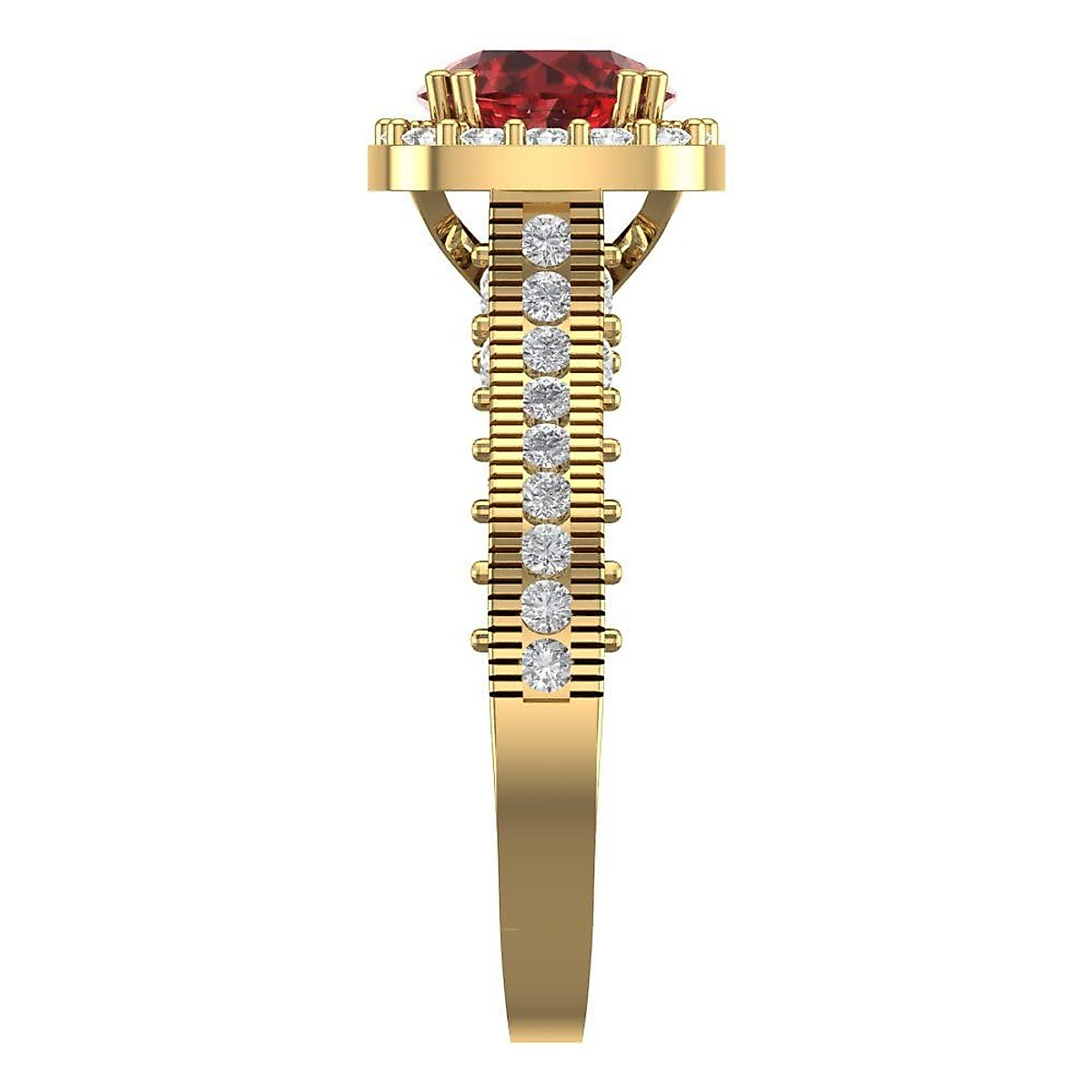 Clara Pucci 1.92ct Round Cut Solitaire Halo Natural Scarlet Red Garnet VVS1 Designer Modern Statement Accent Ring Solid 14k Yellow Gold
