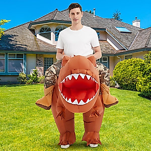 GOOSH Inflatable Dinosaur Costume 63IN Riding T Rex Air Blow up Dinosaur Costume for Halloween Cosplay Party