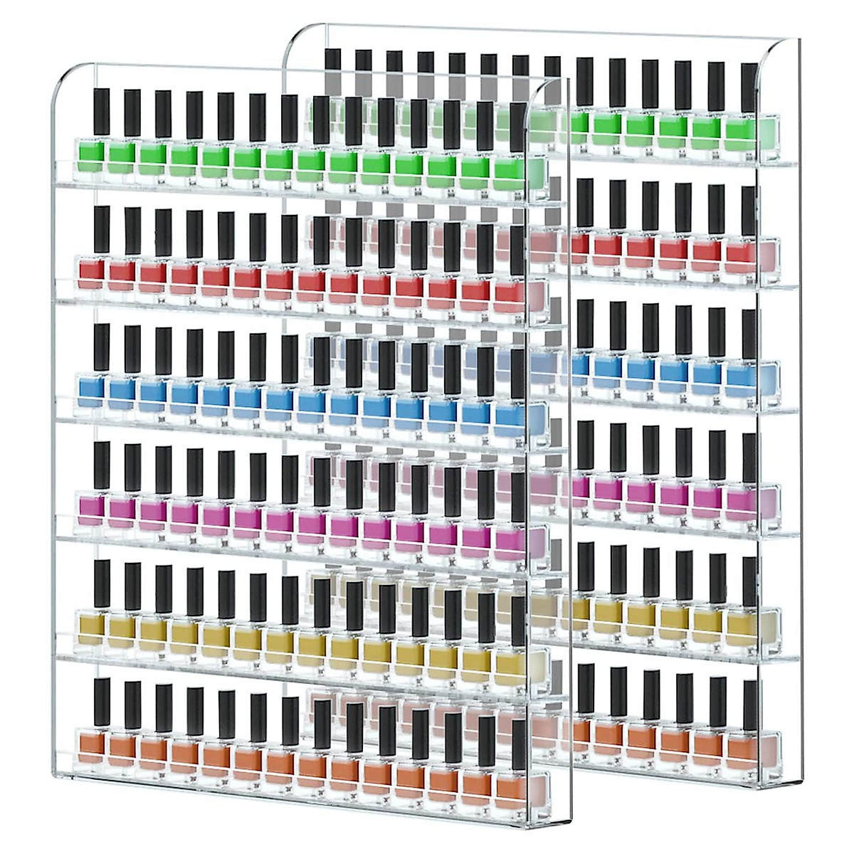 FEMELI 2 Pack Nail Polish Wall Racks 20 * 24 Inch Hold Up to 240 Bottles,Clear Acrylic Nail Polish Shelf Organizer Wall Mounted 6 Rows