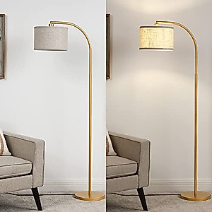DEWENWILS Modern Arched Floor Lamps with Adjustable Lampshade, Standing Tall Arc Lamp, Corner Reading Light for Living Room, Bedroom, Office, Simple Design Farmhouse Style (Gold)