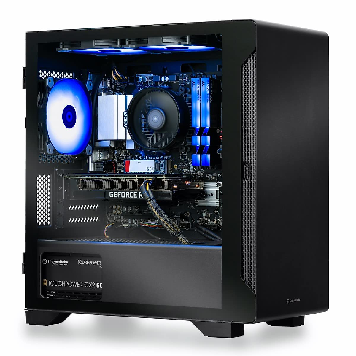 Thermaltake Graphite 360 Gaming PC (AMD Ryzen 5 5600X, RTX 3060, 16GB RGB 3200Mhz DDR4 ToughRAM RGB Memory, 1TB NVMe M.2, WiFi, Win 10 Home) Gaming Desktop Computer S1BK-B550-G36-LCS,Black