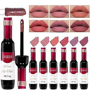 DAGEDA 6Pcs Velvet Wine Lip Tint, Matte Lipstick Velvety Lip Makeup Set, Highly Pigmented Liquid Lipstick, Non-stick Cup Lip Makeup Kit for Girls Women(B Set)