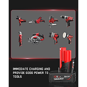 GERIT BATT 48-11-2460 12V 6.0Ah Replacement for Milwaukee 12V Battery Compatible with Milwaukee 12 Volt Battery 48-11-2401 48-11-2402 48-11-2440 48-11-2411 48-11-2420 Cordless Drill Power Tools(Red)
