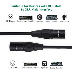 NANYI Microphone Cable XLR to XLR Patch Cables, 3-Pin XLR Male to Male mic Cable DMX Cable Patch Cords with Oxygen-Free Copper, 1.6Feet/0.5Meter