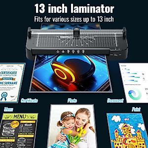 Laminator 13 Inch Wide with Laminating Sheets 50pcs, Hot and Cold Laminator Machine with Paper Trimmer, Thermal Laminator 11x17 for A3 A4 A5 A6 with Corner Rounder for Home Office School Use