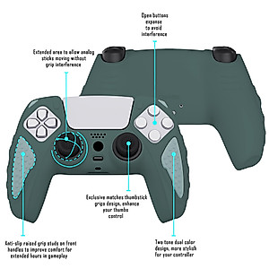 PlayVital Knight Edition Templeton Gray & Jade Grey Two Tone Anti-Slip Silicone Cover Skin for ps5 Controller, Soft Rubber Case for ps5 Wireless Controller with Thumb Grip Caps