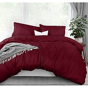 Utopia Bedding Duvet Cover Queen Size Set - 1 Duvet Cover with 2 Pillow Shams - 3 Pieces Comforter Cover with Zipper Closure - Ultra Soft Brushed Microfiber, 90 X 90 Inches (Queen, Burgundy)