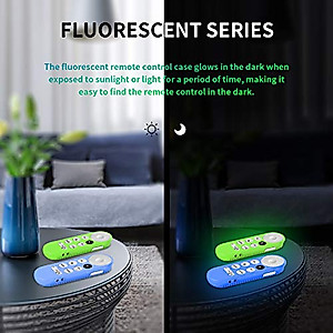 [4Pcs]Protective Case Compatible for Chromecast with Google TV Remote Control, Alquar Shockproof Silicone Skin for Google TV 2020 Voice Remote, Anti-Lost with Loop (red+dark blue+glow blue+glow green)