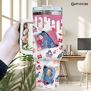 GEPOSTORE Valentines Gifts for Him Her, Blue Donkey 40 Oz Tumbler with Handle, Cartoon Tumblers Cup, Cartoon Mug, Gifts for Movies Fan