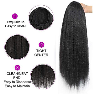 G&T Yaki Drawstring Ponytail Extension with Bangs - Long Yaki Straight Clip in Ponytails Extension for Black Women Synthetic Hairpiece for Daily Party Use (1B, 24 inch)