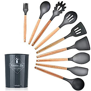 Classic 9 pcs Silicone Kitchen Utensil Set BPA Free Non Toxic Cooking Utensils Wooden Handle with Storage Box kitchen Tools