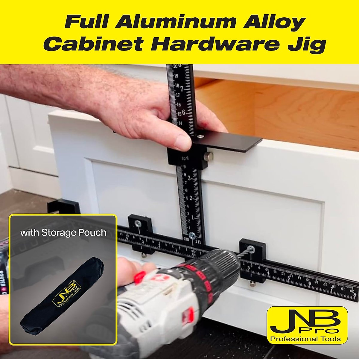 JNB PRO Precision Aluminum Cabinet Hardware Jig Tool - Enhanced Drill Guide for Knobs, Pulls, and Handles Installation - Adjustable, Durable, and User-Friendly Template for Doors & Drawers