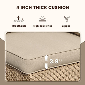 VICLLAX 5 Pieces Wicker Patio Furniture Set, Outdoor Conversation Set Sectional Sofas with Cushions and Glass-top Tea Table, Oak Rattan