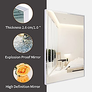 Amazon Brand – Pinzon Large Wall Mirror with Frame, Makeup Vanity Mirrors for Bathroom Living Room, 30x22 Inch, White