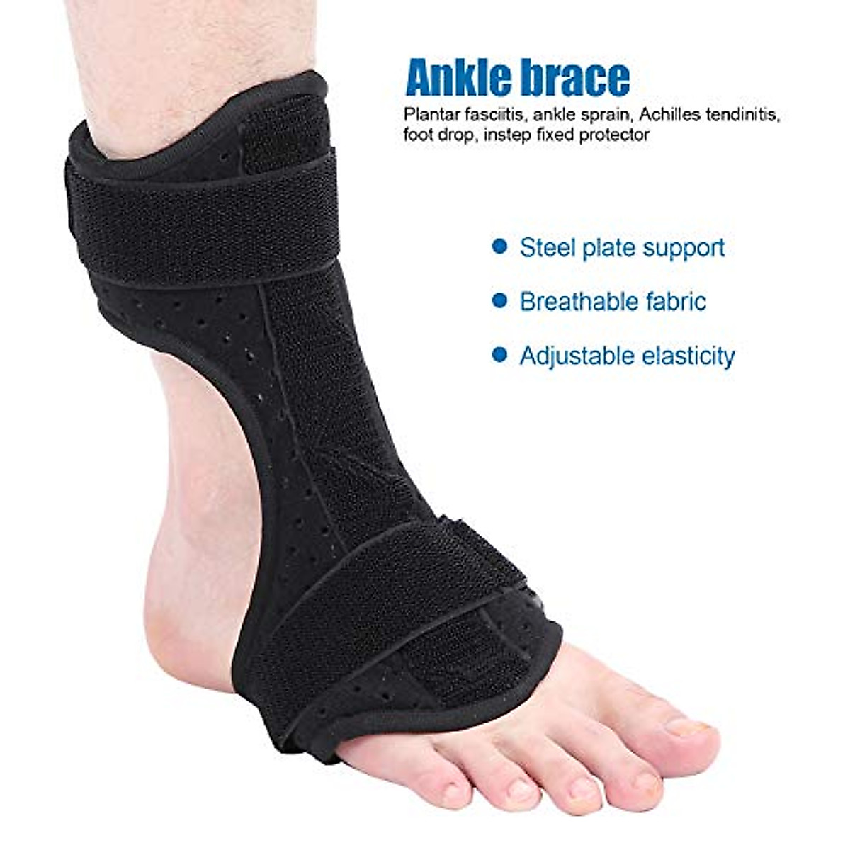 Ymiko Drop Foot Support Brace, Adjustable Heel Calf Stretcher Drop Foot Support Brace Plantar Orthotic Night Splint Breathable Foot Brace Splint