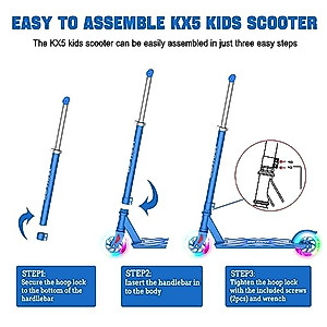 Gotrax KX5 Kick Scooter, 3 Adjustable Heights and 5" Flashing Wheels Kids Scooter, Lightweight Aluminum Alloy Scooter for Kids Boys Girls Age of 4-9 , Blue