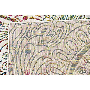 Unique Loom Lyon Collection Colorful Abstract Floral Rainbow Gradient Area Rug, 4 x 6 Feet, Ivory/Pink