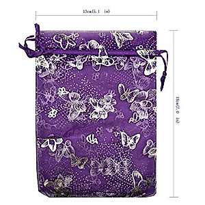 Ankirol 100pcs Sheer Organza Favor Bags Purple Butterfly Print for Wedding Bags Samples Display Drawstring Pouches (5x7)