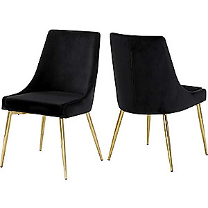Meridian Furniture Karina Collection Modern | Contemporary Velvet Upholstered Dining Chair with Sturdy Metal Legs, Set of 2, 19.5" W x 21.5" D x 33.5" H, Black