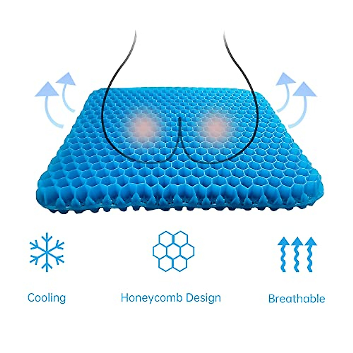 Large Office Chair Cushion Seat Cushions, Cooling Car Wheelchair Bleacher Computer Chair Pad, Gel Seat Cushion for Long Sitting, Coccyx Hip Sciatica Tailbone Lower Back Pain Sore Relief (17"×17")