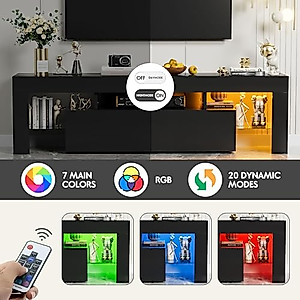 YESHOMY Modern LED TV Stand for Televisions up to 70 Inch with Glass Shelves and Drawer, Gaming Entertainment Center with Multiple Dynamic RGB Modes, for Livingroom, Bedroom, 60 Inch, Black