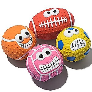 SCHITEC Squeaky Dog Ball, [4 Pack] Latex Rubber Dog Squeak Toys, 2.7'' Soft Bouncy Fetch Balls for Medium Small Pets Interactive Play
