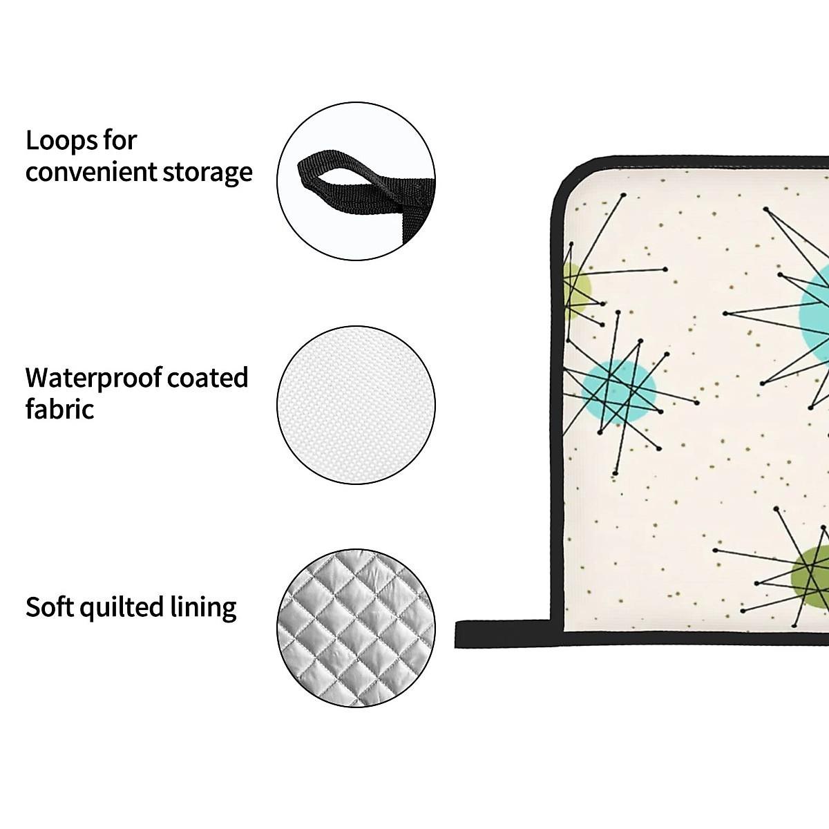 4-Piece Oven Glove and Pot Holder,Iconic Atomic Starbursts,Heat-Resistant Oven Glove and Pot Holder,Can Be Used for Cooking and Grilling, Orange