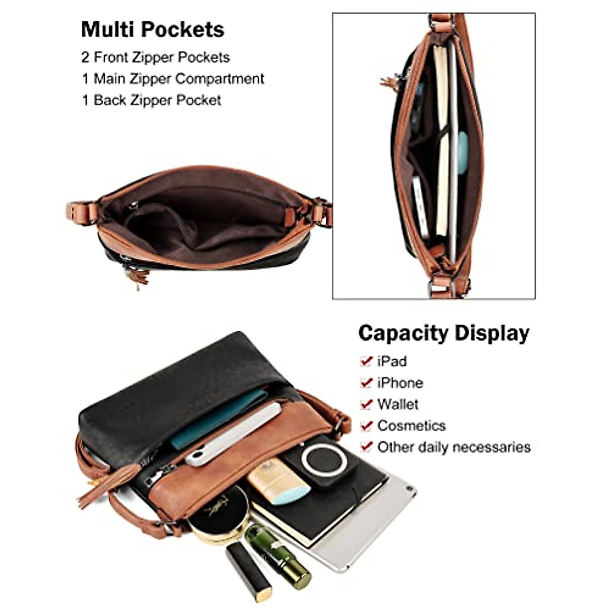 MASINTOR Crossbody Bags for Women, Lightweight Medium Crossbody Purse, Soft Leather Women's Shoulder Handbags with Tassel for Shopping or Travel