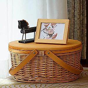 Wicker Picnic Basket Cooler with Portable Picnic Wine Table & Swing Handles for Beach, Camping, Park, Outdoor Party. Insulated Willow Cooler Baskets for Wine Lover. Best Gift for Christmas,Valentine