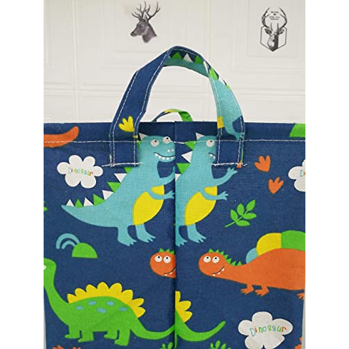 ACMUUNI REC Canvas Clothes Basket Laundry Hamper with Handles Waterproof Cotton Storage Organizer Perfect for Kids Boys Girls Toys Nursery Gift Basket (REC blue dinosaur)