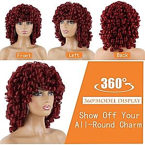 PHOENIXFLY Red Curly Wigs for Black Women Short Loose Burgundy Curly Wigs for Women Curly Synthetic Hair Wigs Heat Resistant Hair Replacement Wigs with Wig Caps(Burgundy,Red)