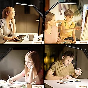 LED Desk lamp, 360 degree adjustable rotary desk lamp, metal bracket rocker arm, no flicker, anti blue light, multiple lighting modes and brightness, is a good helper for home office and reading.