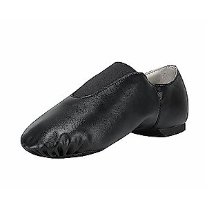Linodes Unisex PU Leather Upper Slip-on Jazz Shoe with Up Elastic for Women and Men's Dance Shoes-Black-7.5M