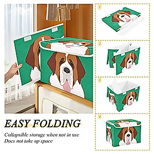 innewgogo Saint Bernard Dog Storage Bins with Lids for Organizing Cube Cubby with Handles Oxford Cloth Storage Cube Box for Pets Toys